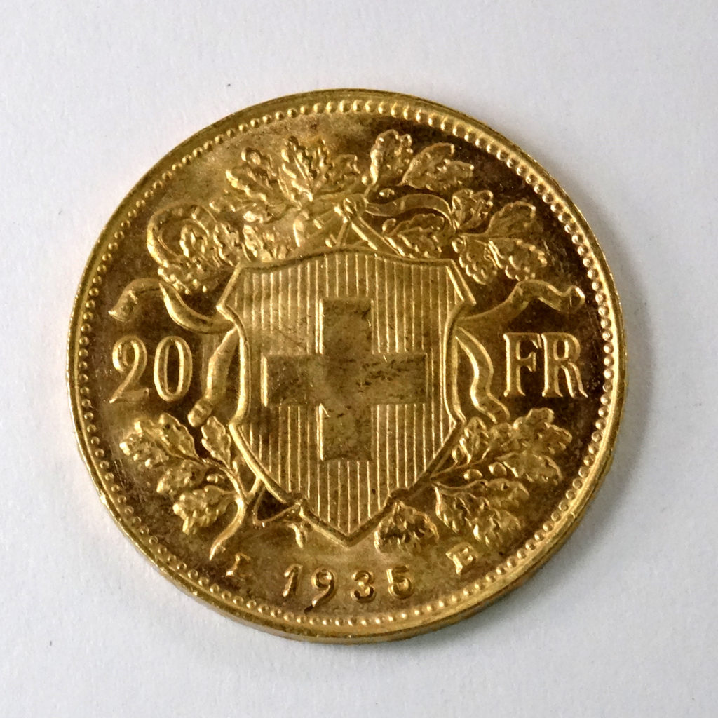 Vreneli 20 Francs 1935 LB | Prix 746.70 CHF | 20 francs Vreneli, Suisse ...